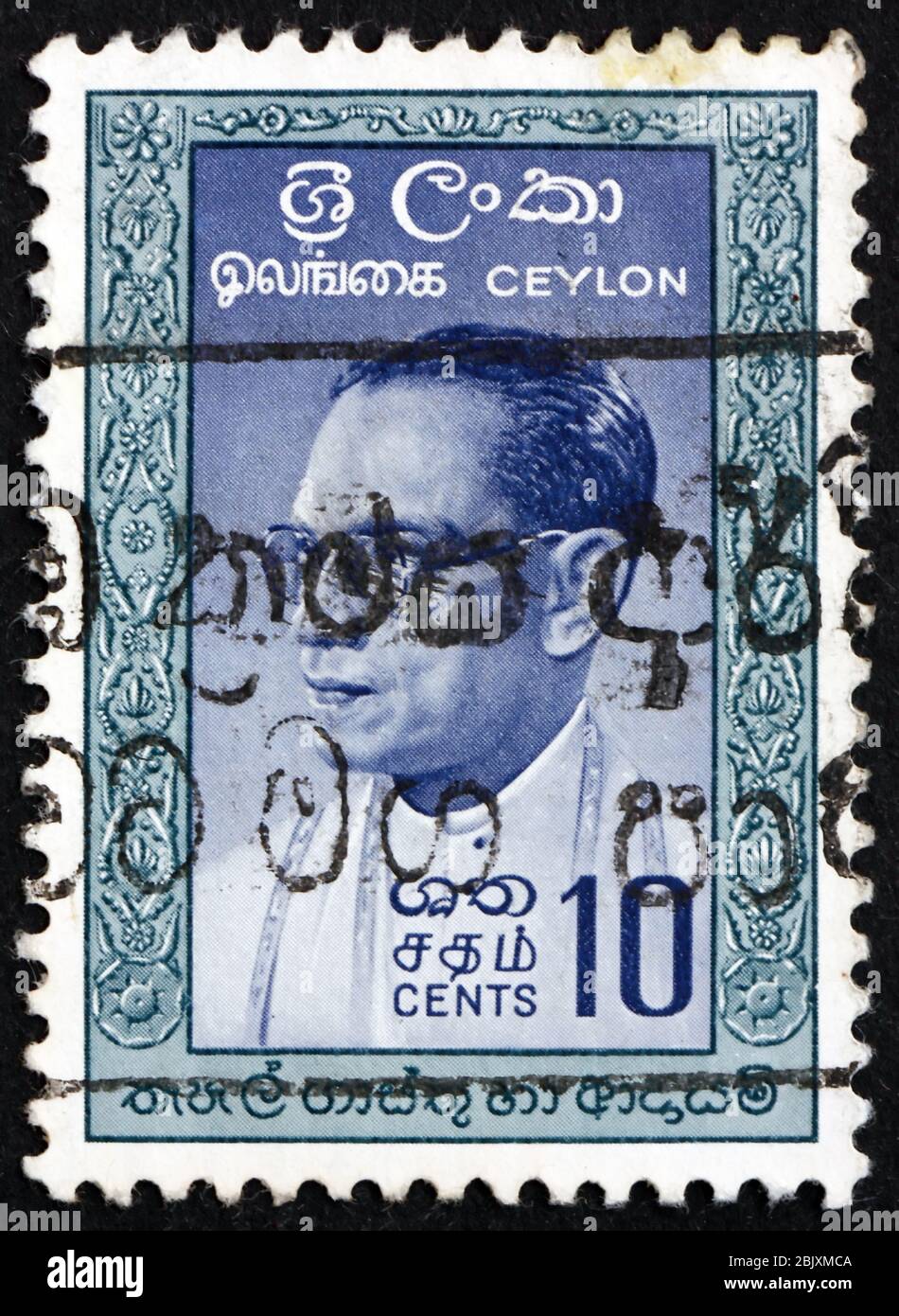 SRI LANKA - CIRCA 1963: a stamp printed in Sri Lanka shows S.W.R.D ...
