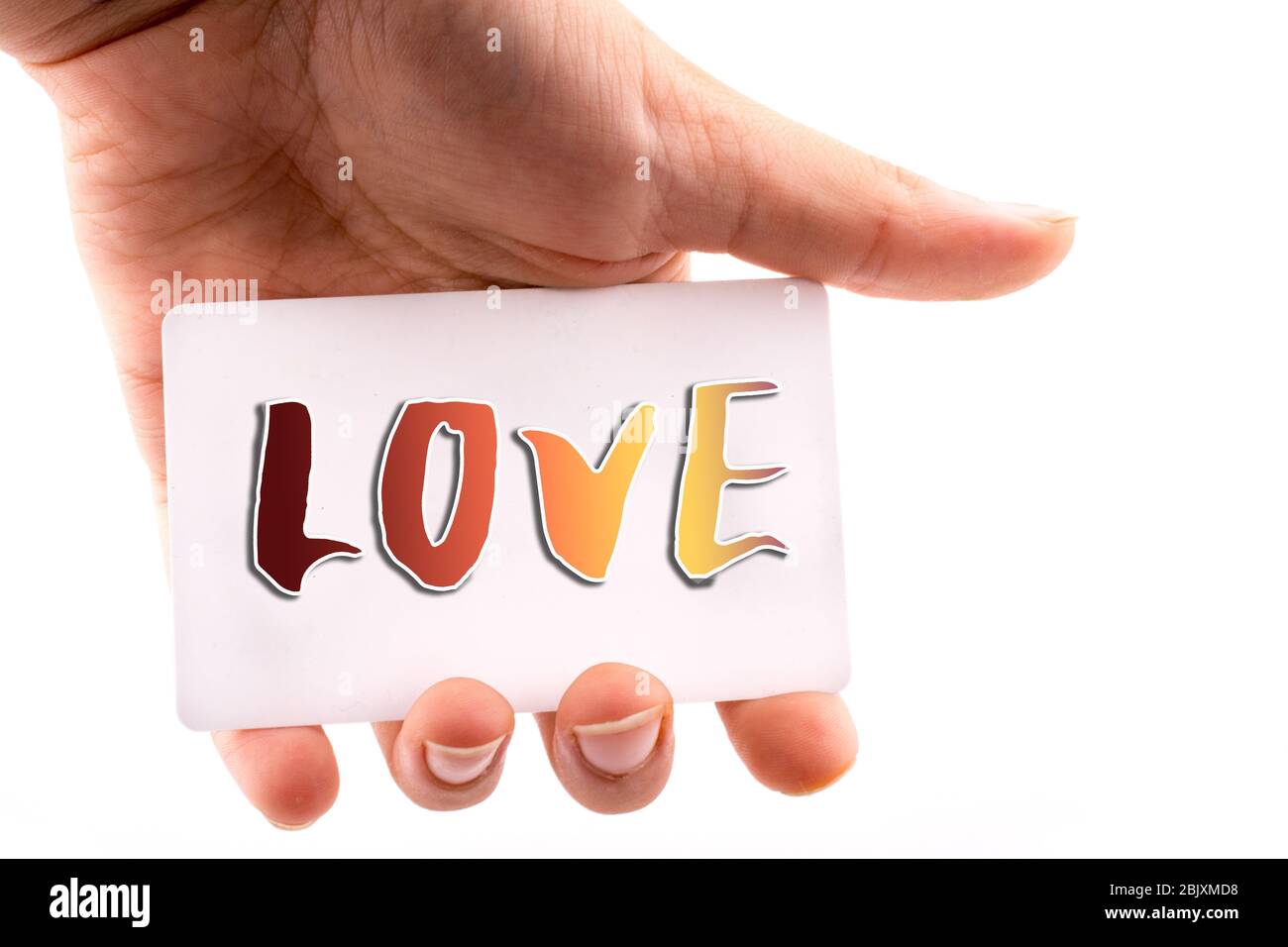 Hand holding a note paper with LOVE wording on white background Stock ...
