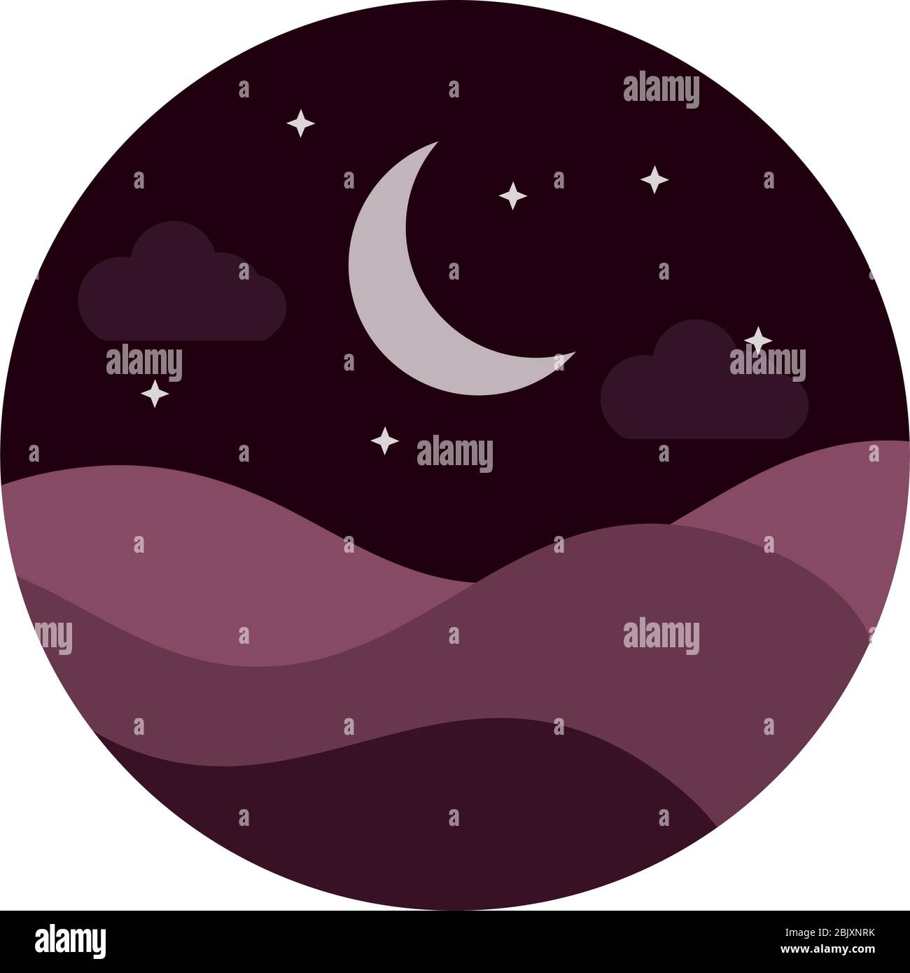 landscape nature hills half moon stars night vector illustration flat ...