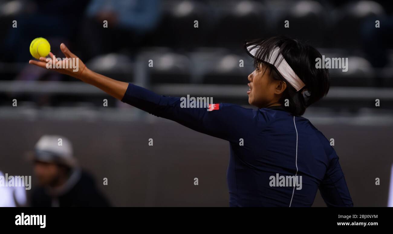 Shuai Zhang of China in action during her first-round match at the 2019 ...
