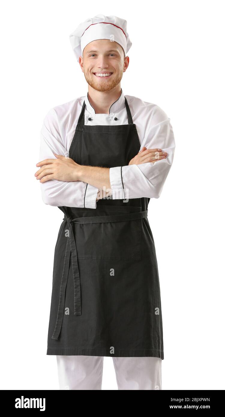 Handsome male chef on white background Stock Photo - Alamy