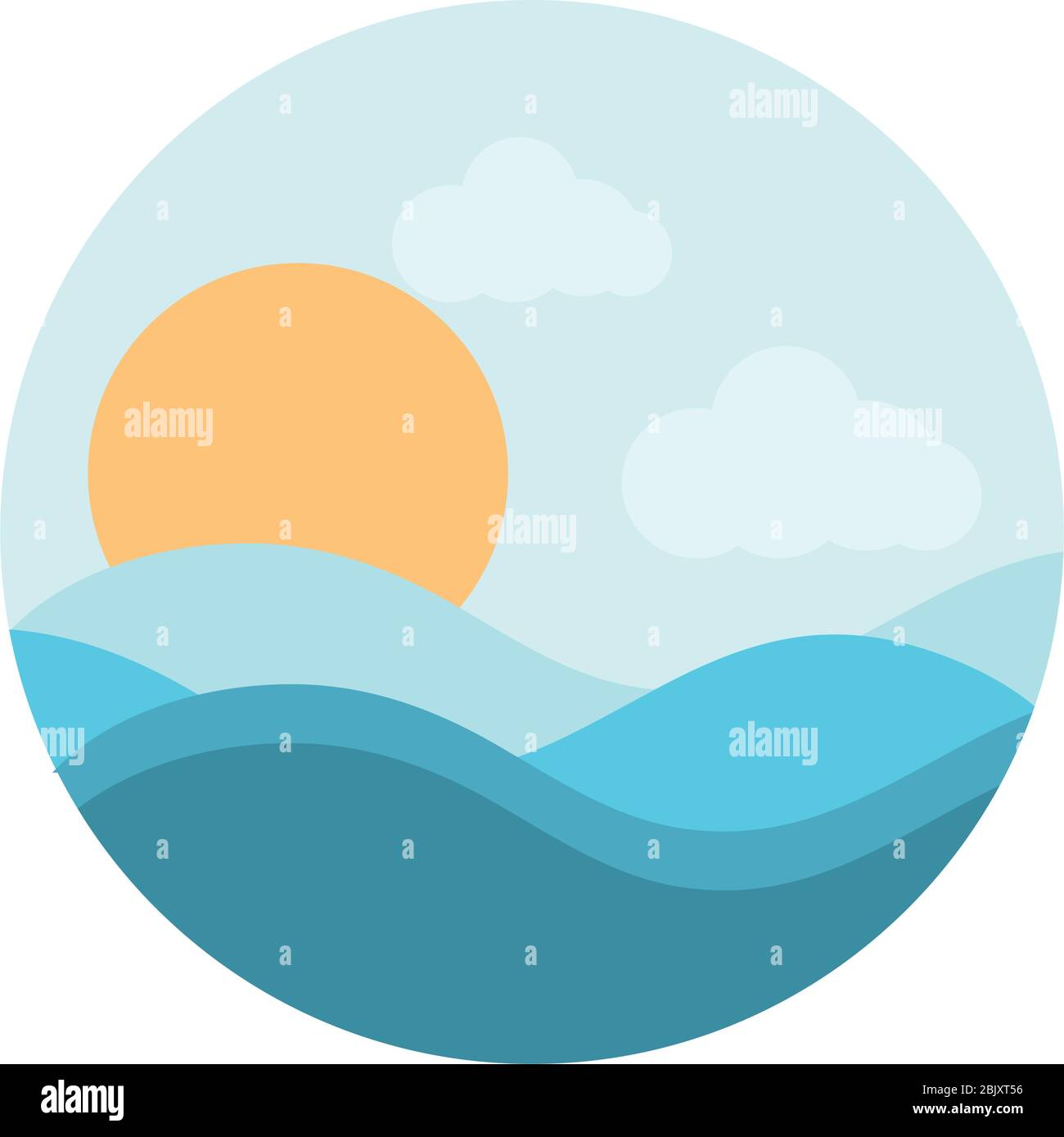landscape nature lake sun and mountains vector illustration flat style ...