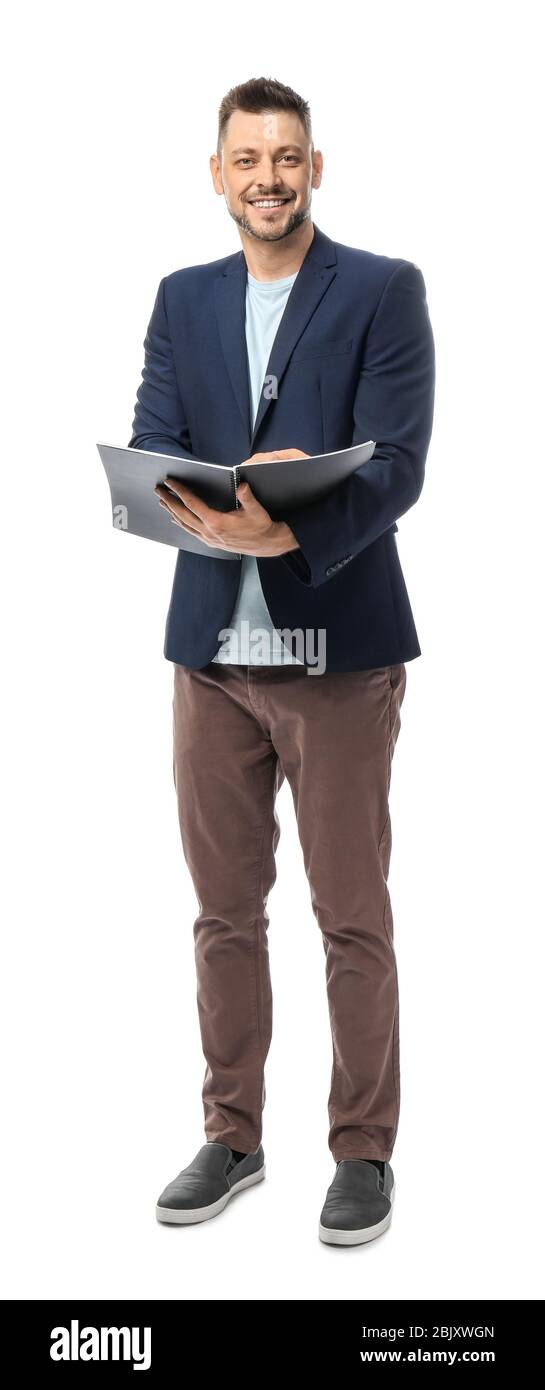 Handsome male teacher on white background Stock Photo - Alamy