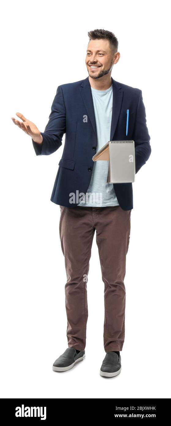 Handsome male teacher on white background Stock Photo - Alamy