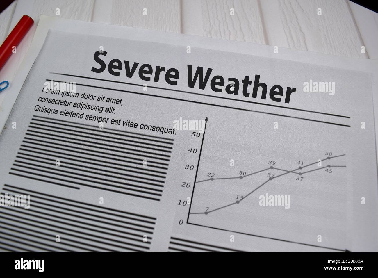 Severe Weather text in headline isolated on white background. Newspaper ...