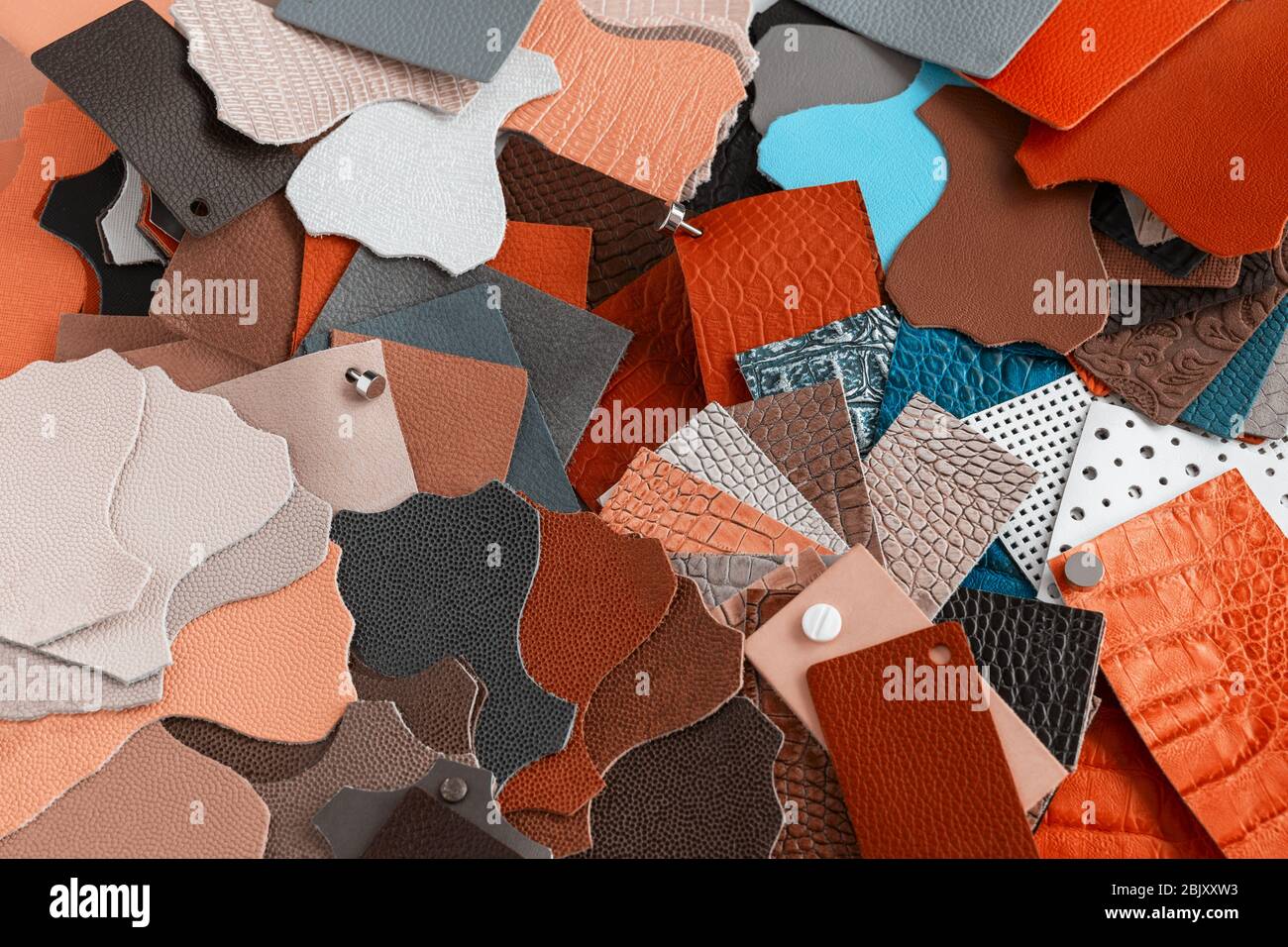 Colorful natural background of multi-colored pieces of genuine leather ...
