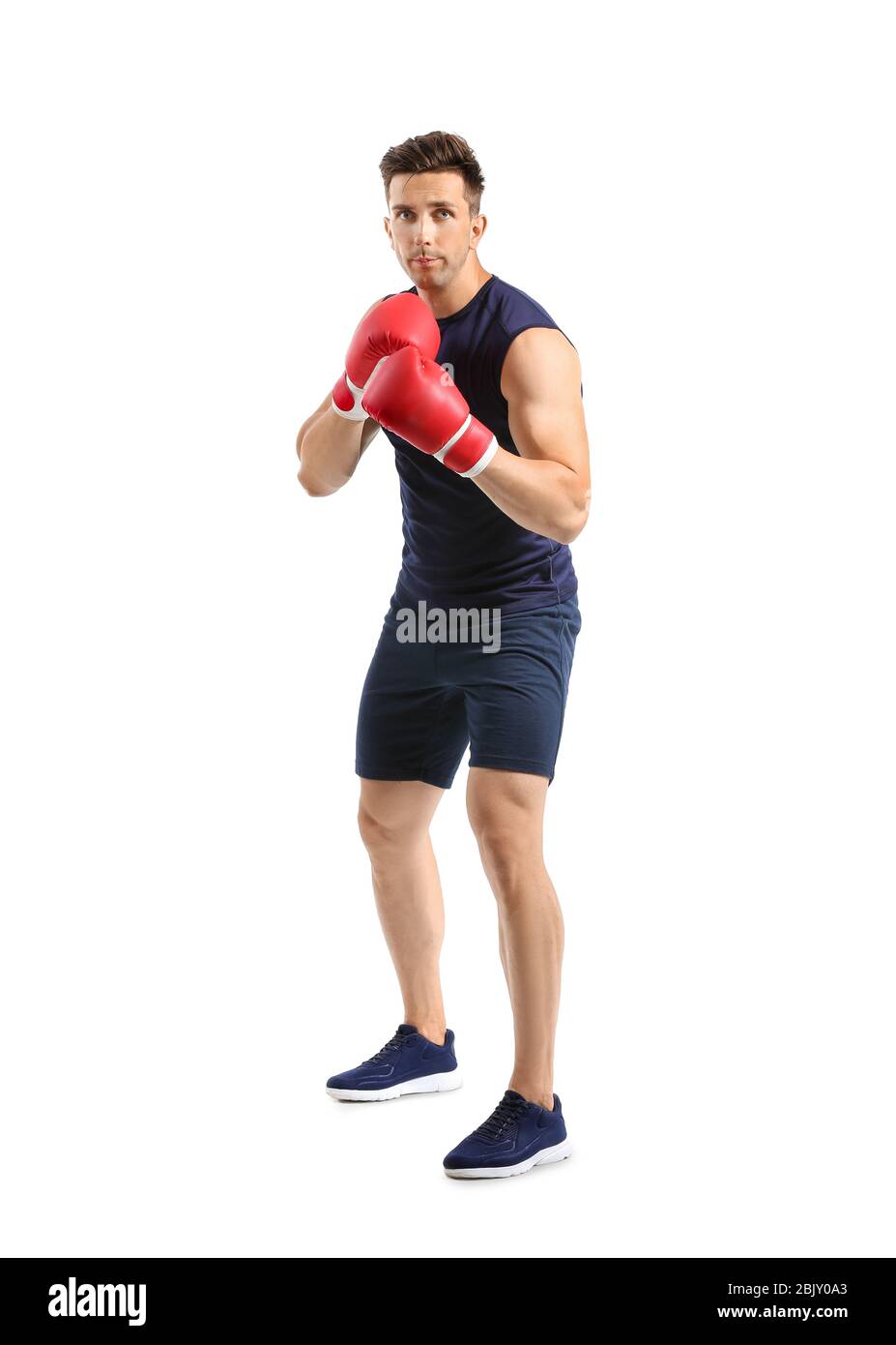 Sporty male boxer on white background Stock Photo - Alamy