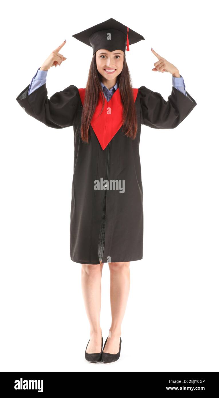 Female graduate on white background Stock Photo - Alamy