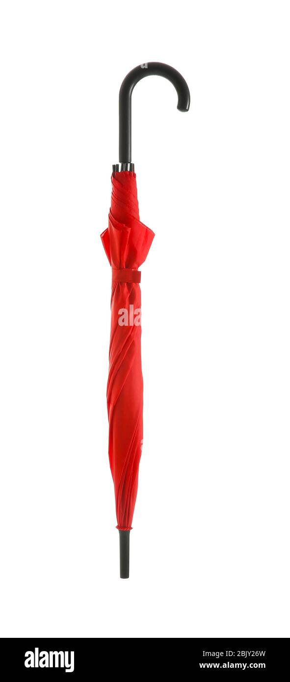 Stylish folded umbrella on white background Stock Photo - Alamy