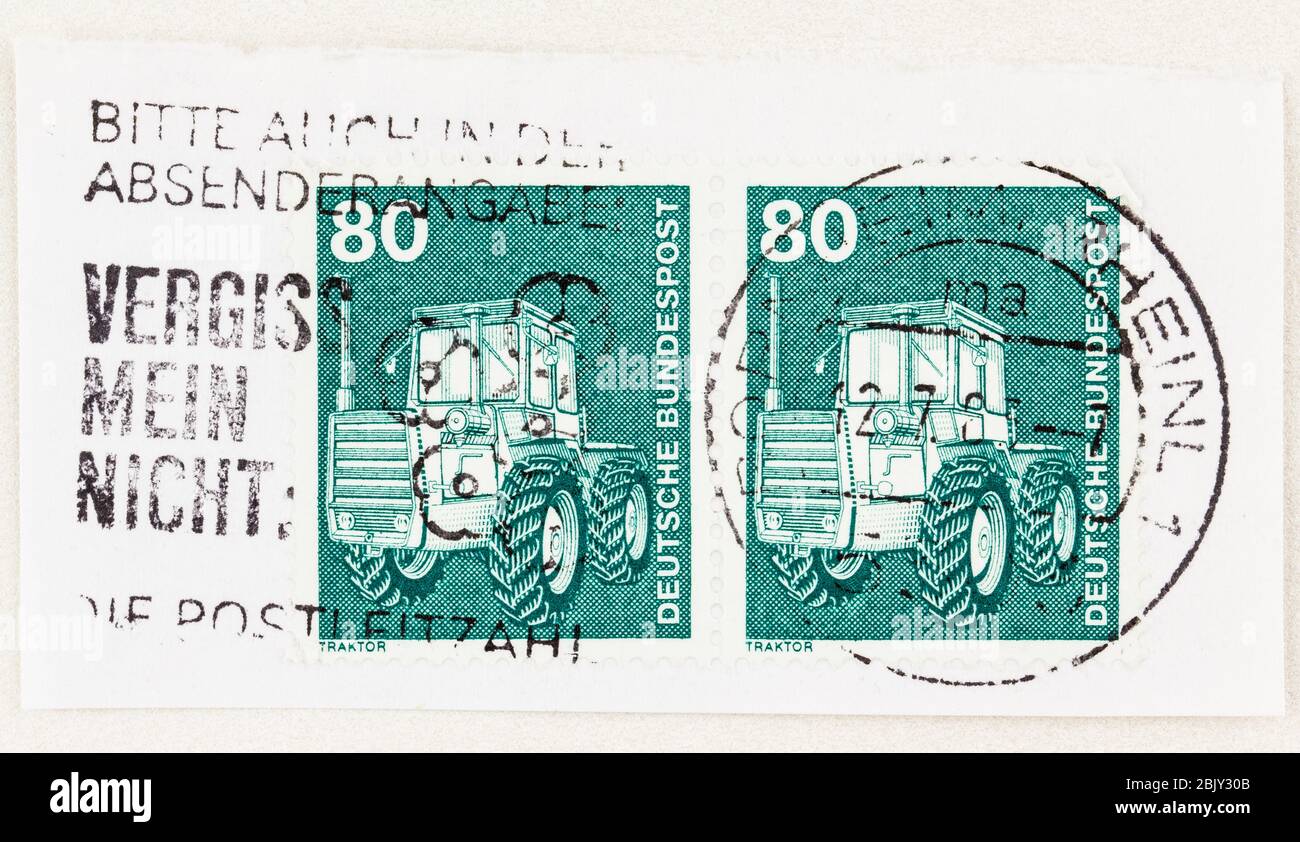 SEATTLE WASHINGTON - April 29, 2020: Germany postage stamps featuring a ...