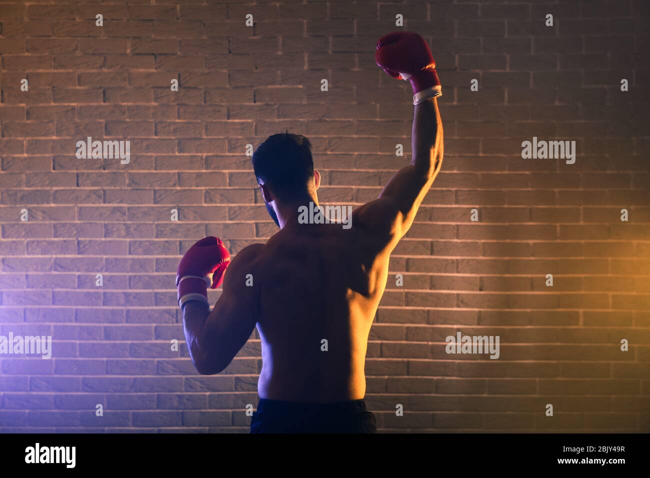 Strong male boxer against brick wall Stock Photo - Alamy