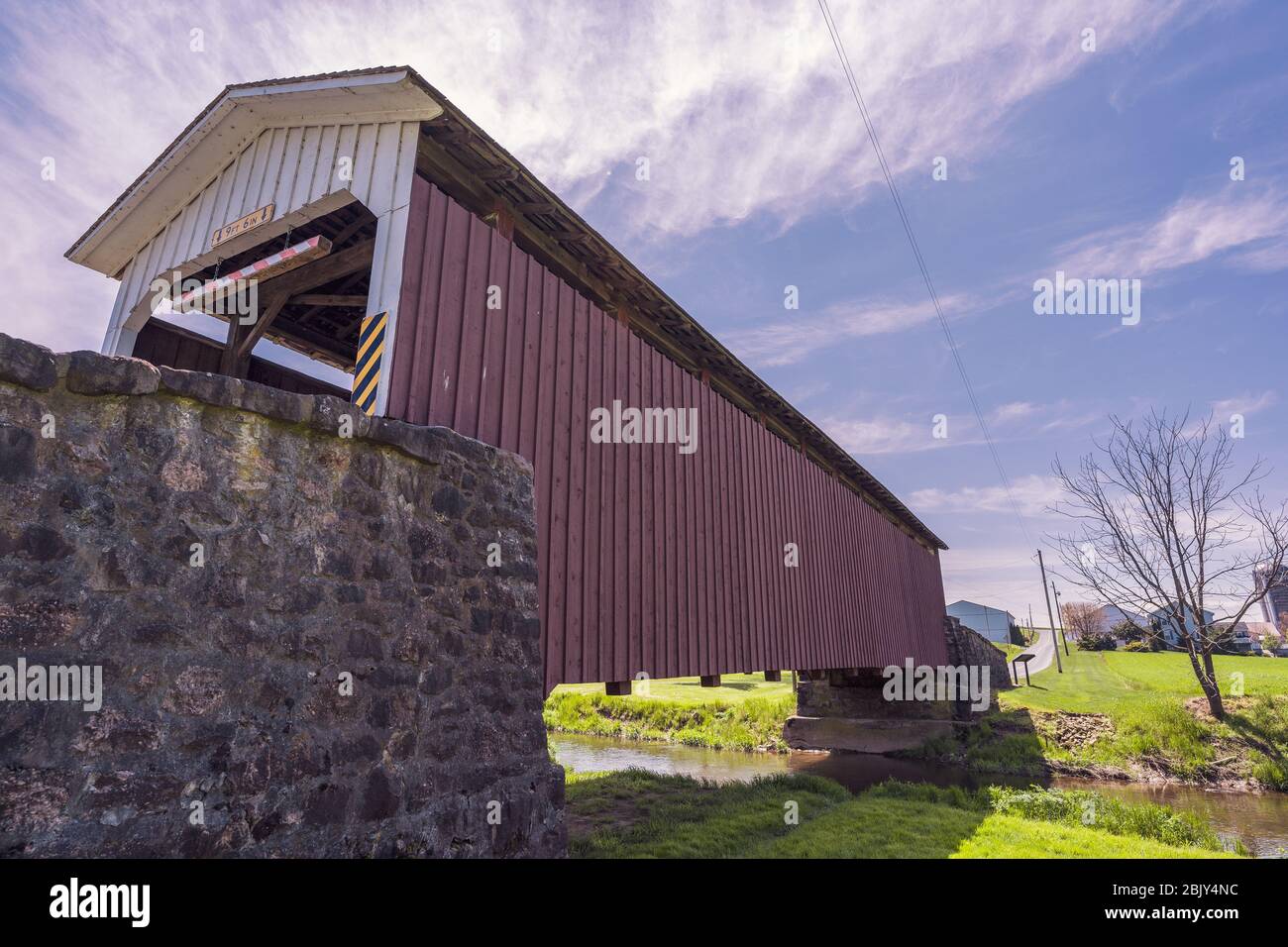 Goodville, PA / USA - April 28 2020: Weaver’s Mill Covered Bridge spans ...