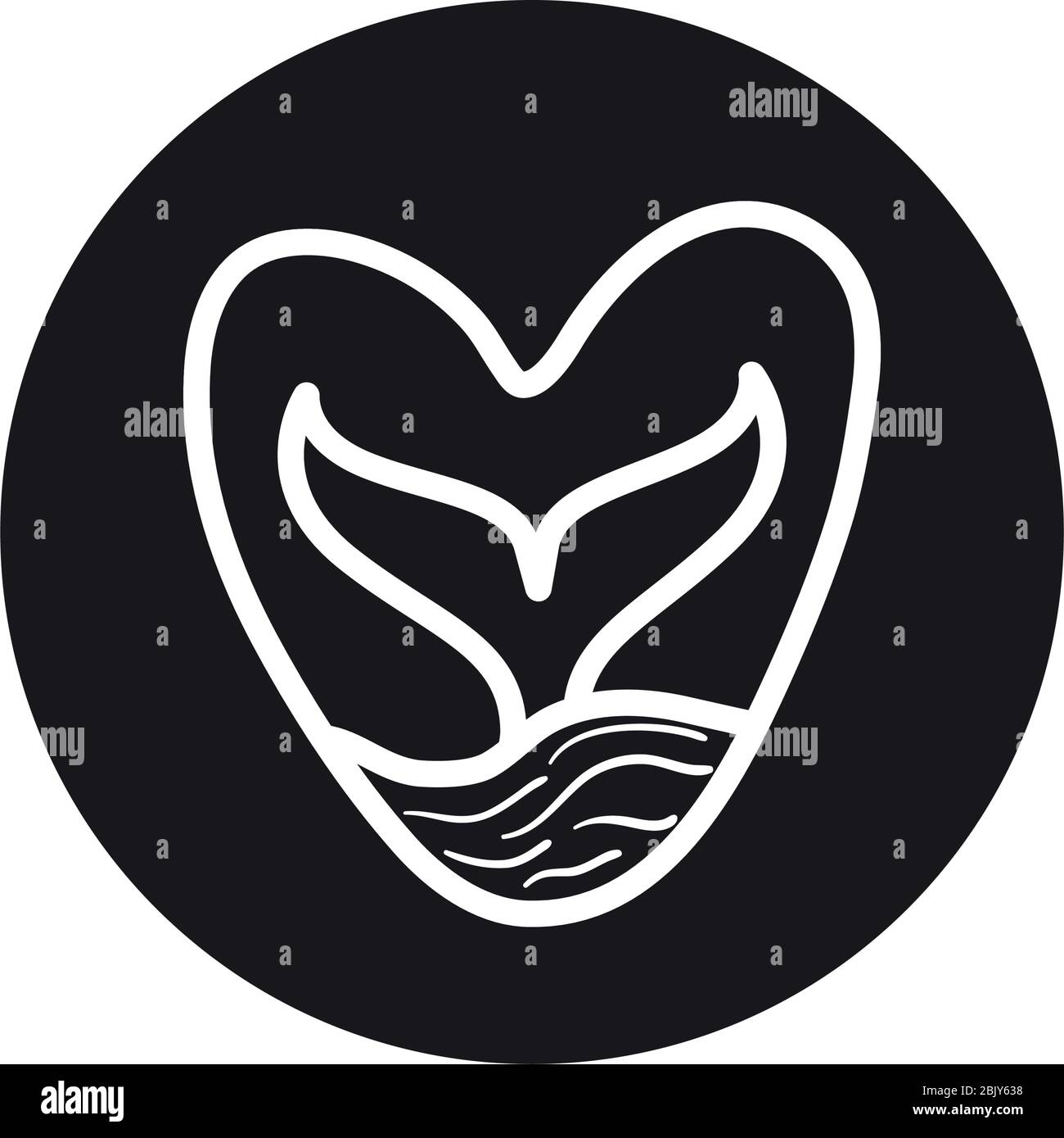 heart with whale tail over white background, line block style, vector ...