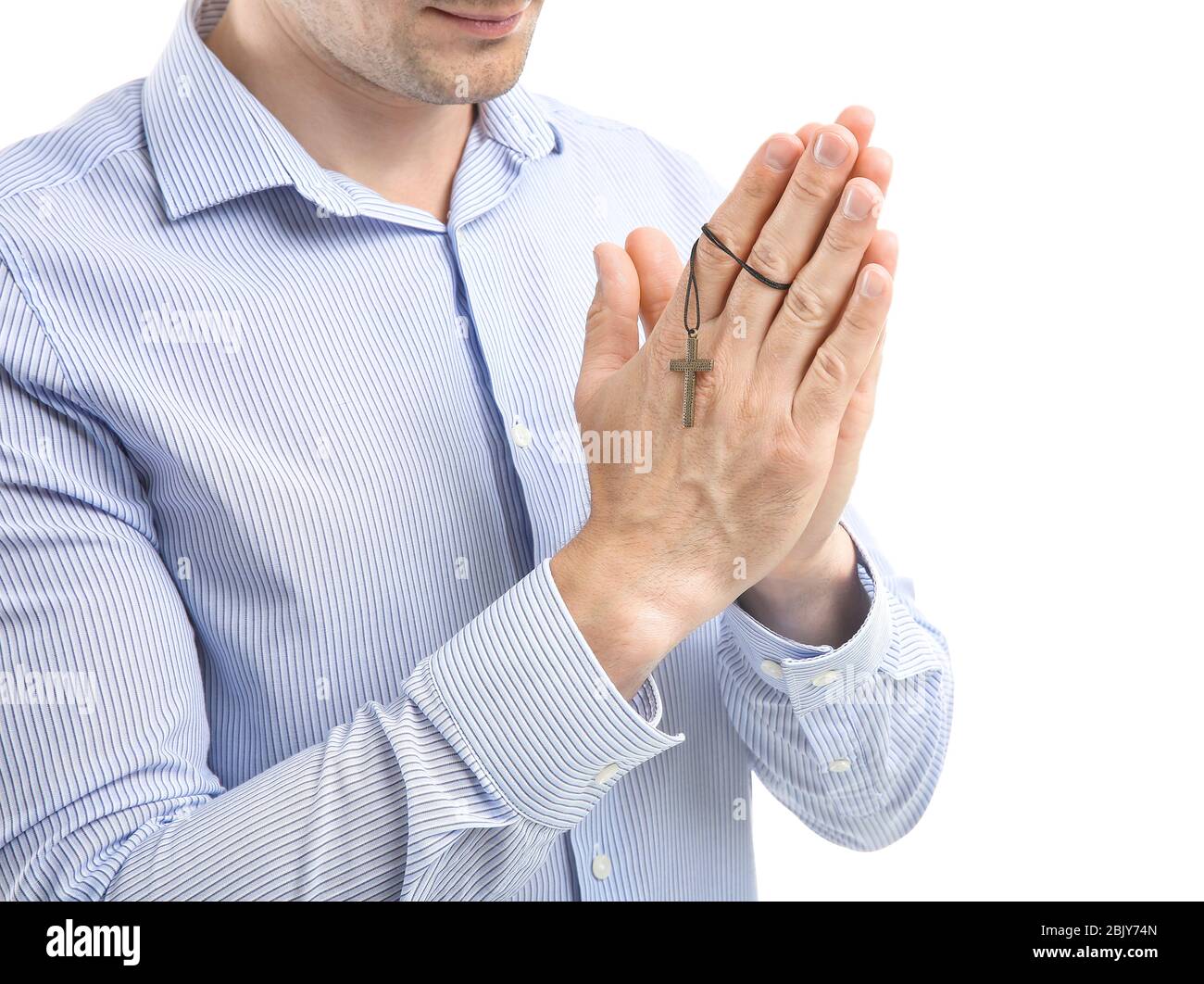 Religious man praying to God on white background Stock Photo - Alamy