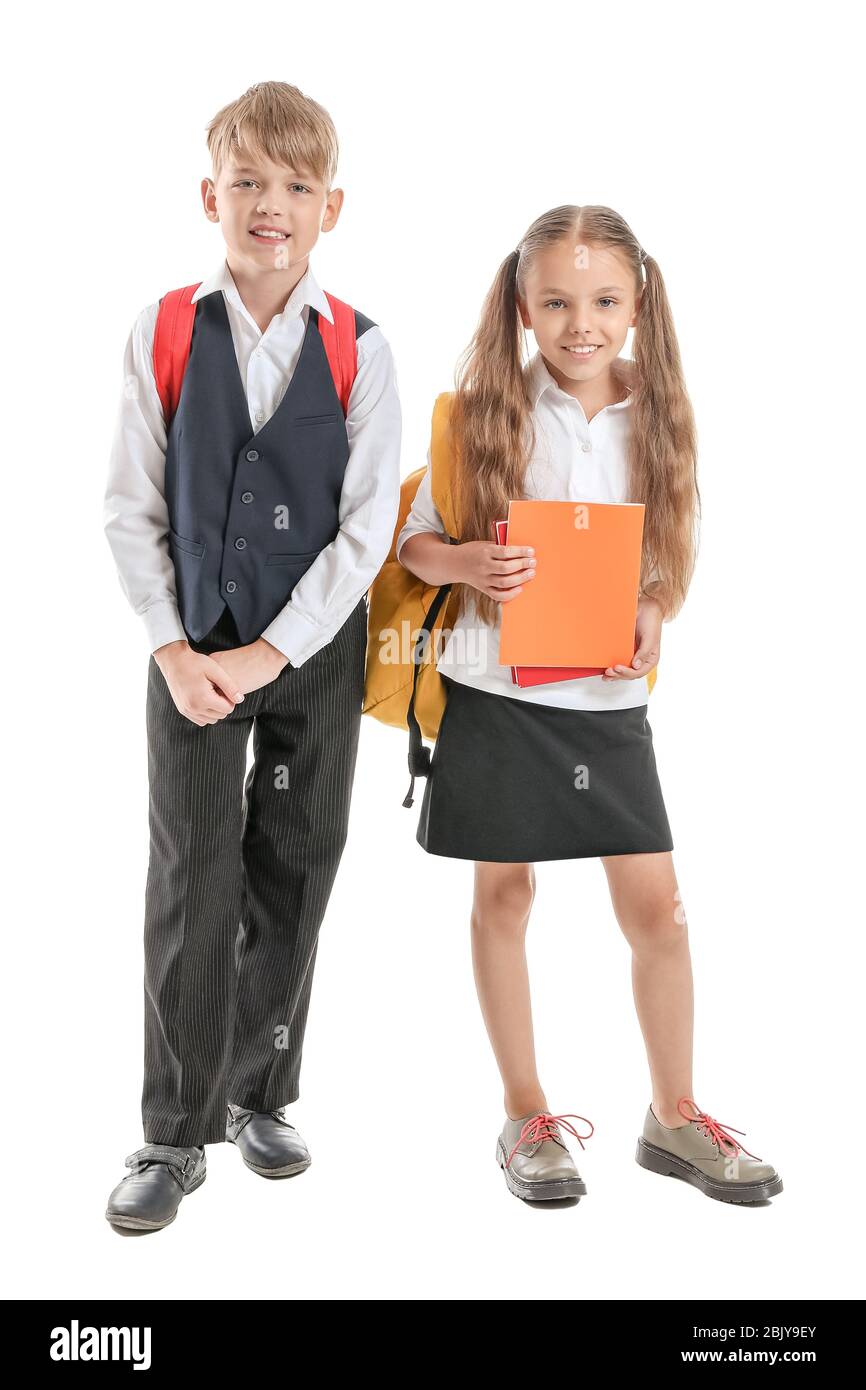 Cute little pupils on white background Stock Photo - Alamy