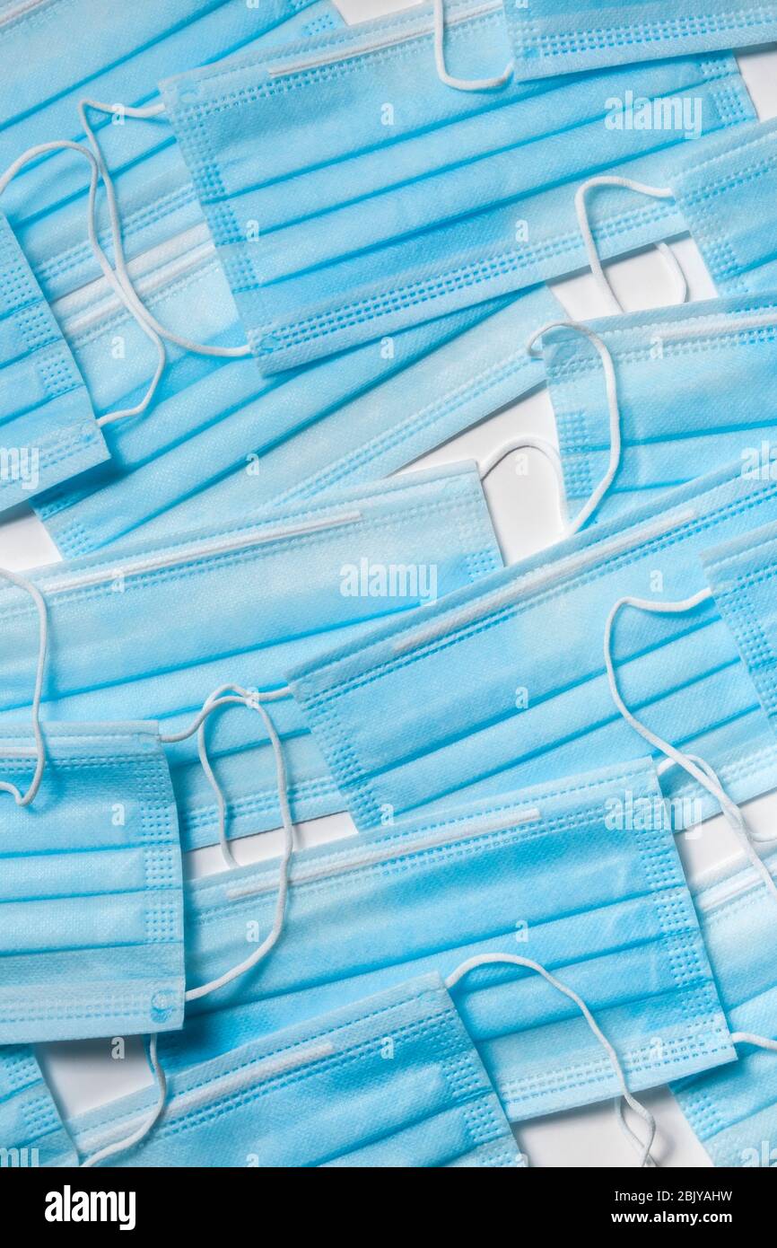 Blue medical masks on white backgroundÂ Stock Photo - Alamy