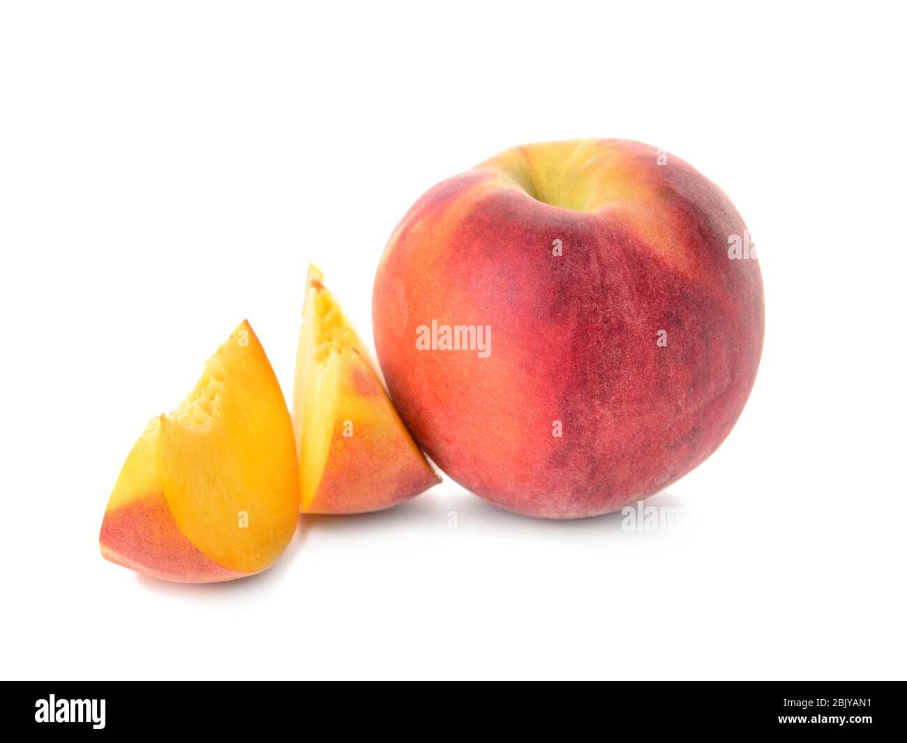 Ripe peach on white background Stock Photo - Alamy