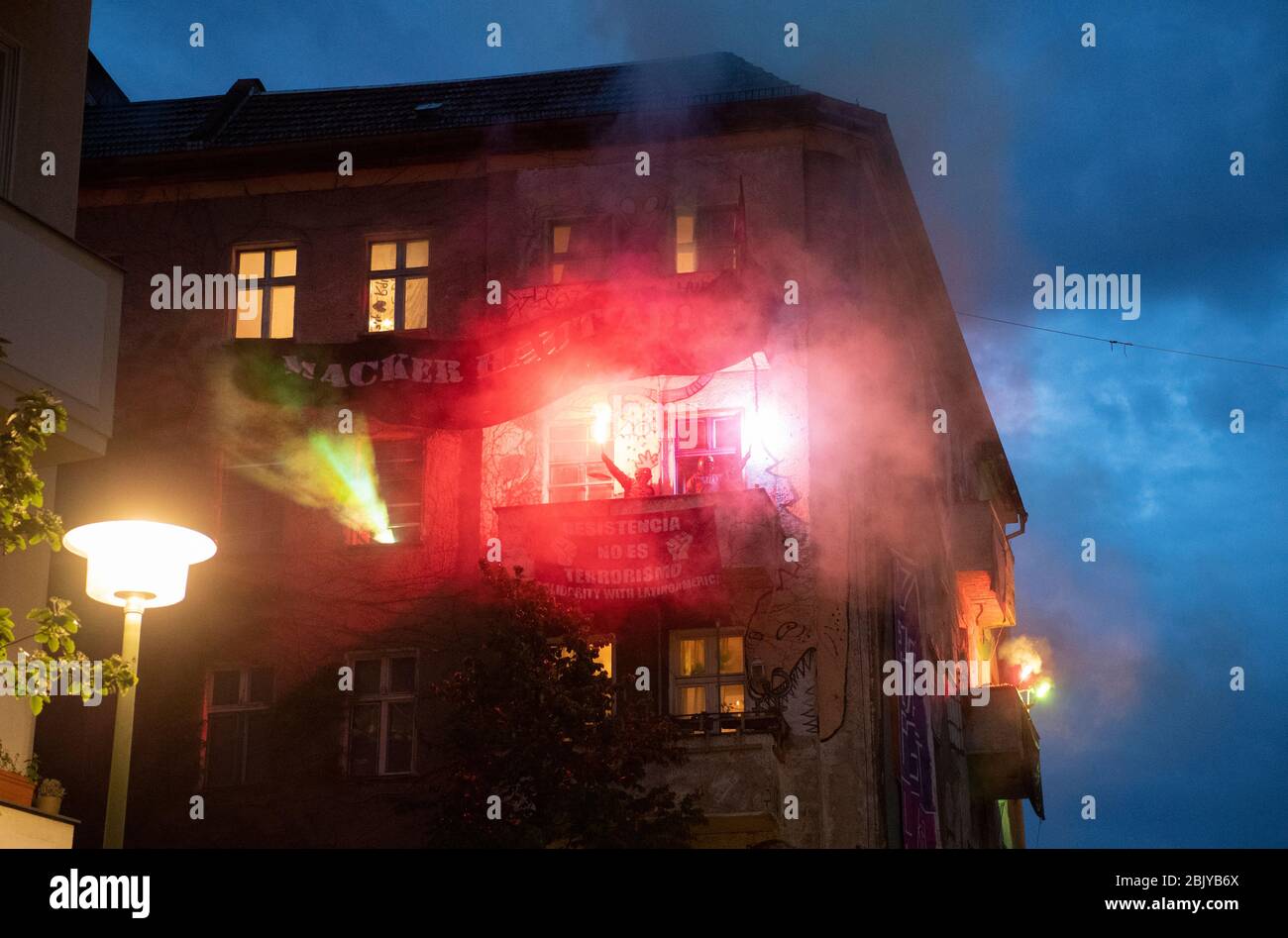 Berlin, Germany. 01st May, 2020. Left-wing autonomists light Bengali ...