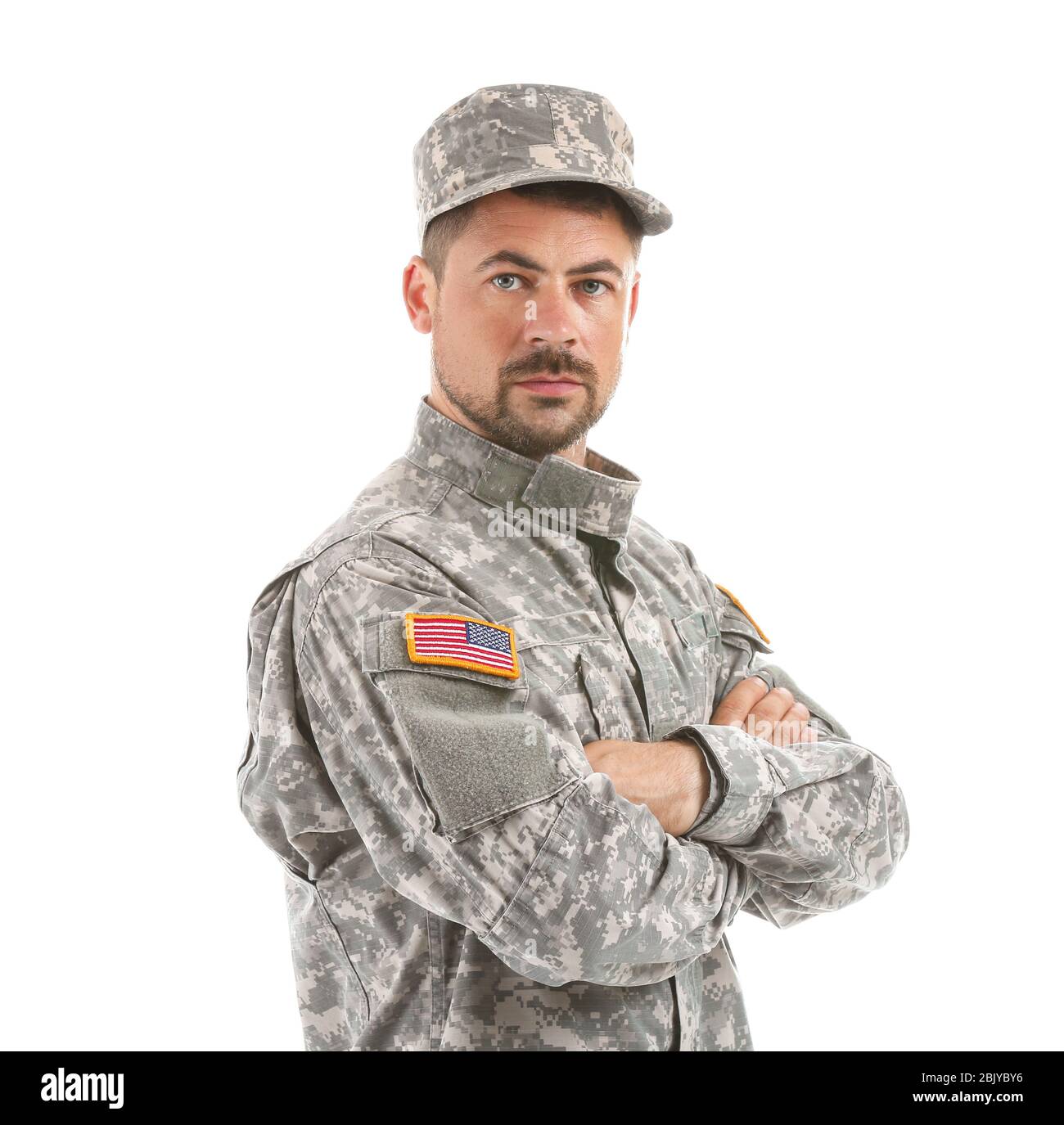 Soldier in camouflage on white background Stock Photo - Alamy
