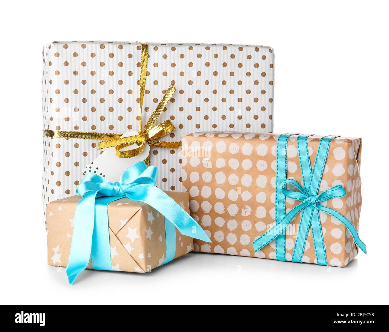 Beautiful gift boxes on white background Stock Photo - Alamy