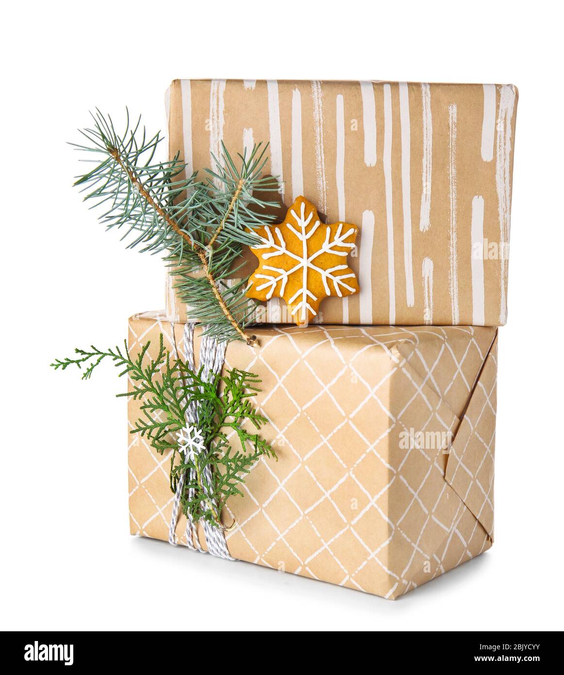 Beautiful Christmas gift boxes on white background Stock Photo - Alamy