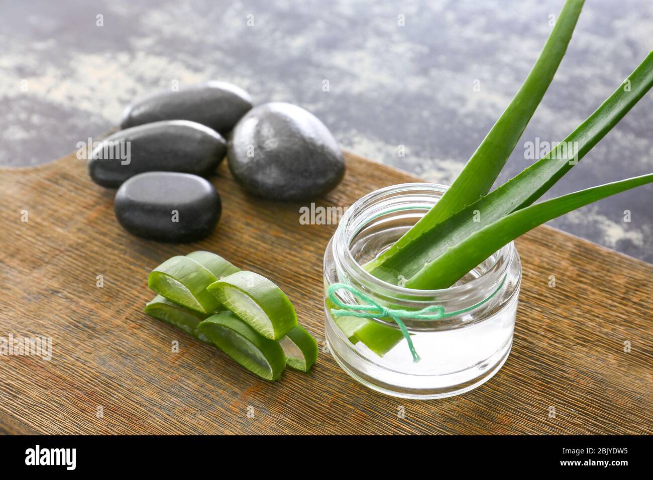 Spa composition with aloe vera on table Stock Photo - Alamy