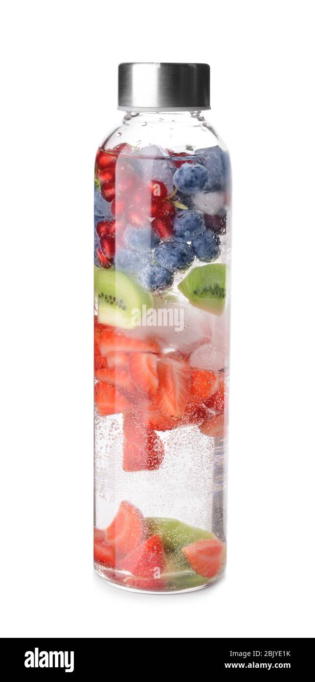 Bottle of infused water on white background Stock Photo - Alamy
