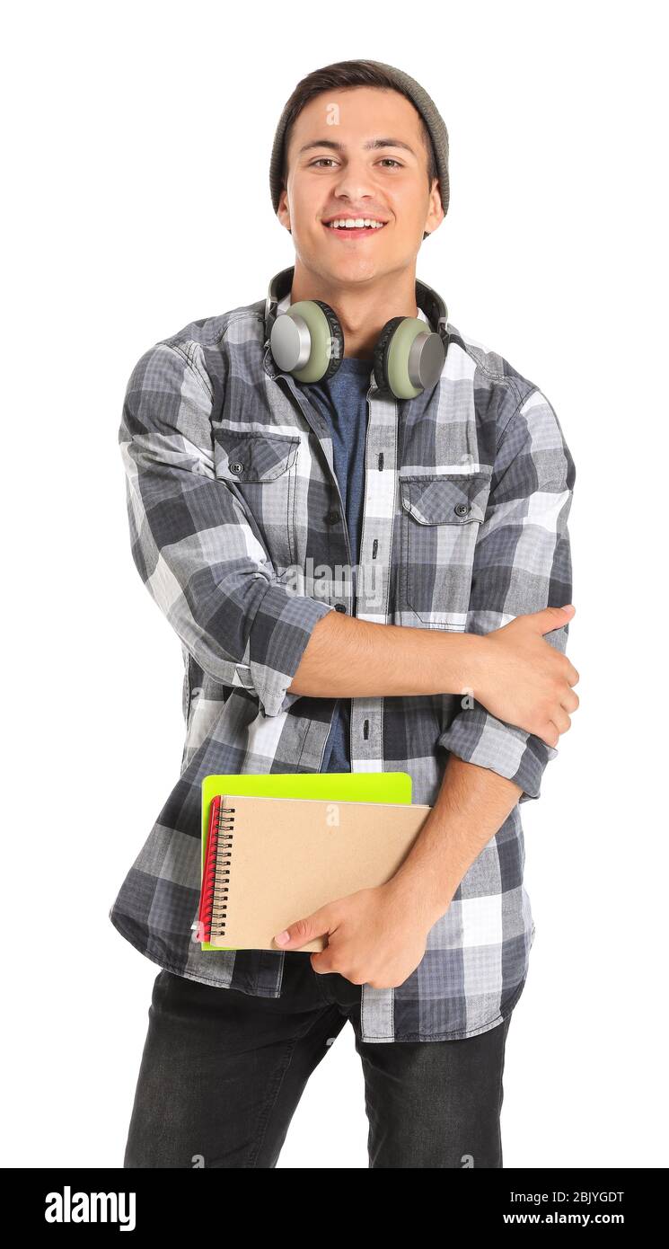 Portrait of young student on white background Stock Photo - Alamy