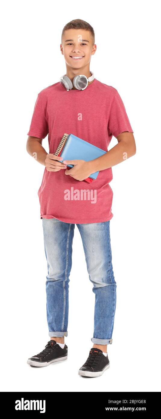 Portrait of young student on white background Stock Photo - Alamy