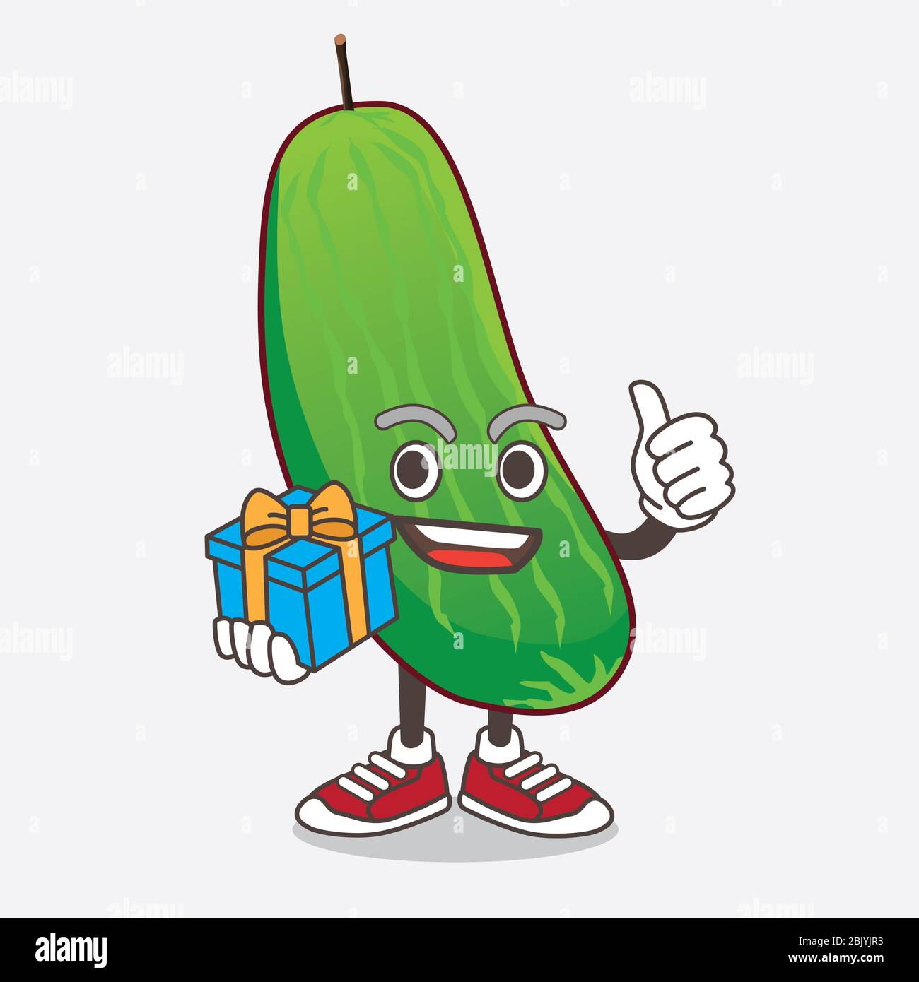 An illustration of Cucumber cartoon mascot character with gift Stock ...