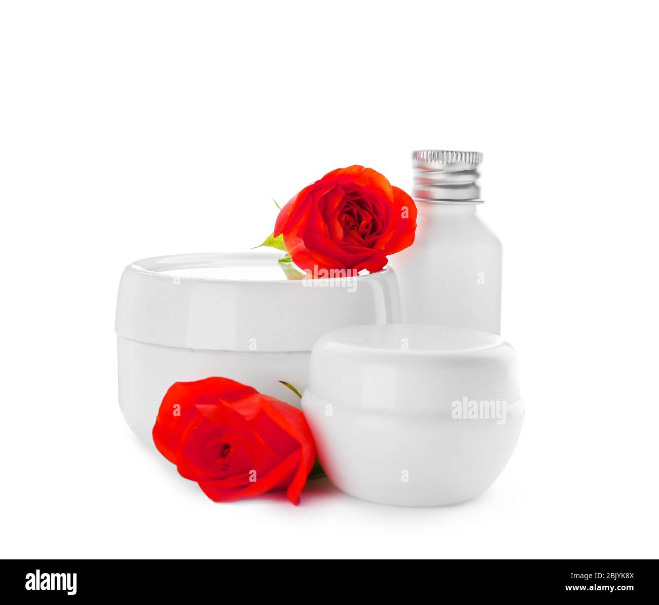 Natural cream with flowers on white background Stock Photo - Alamy