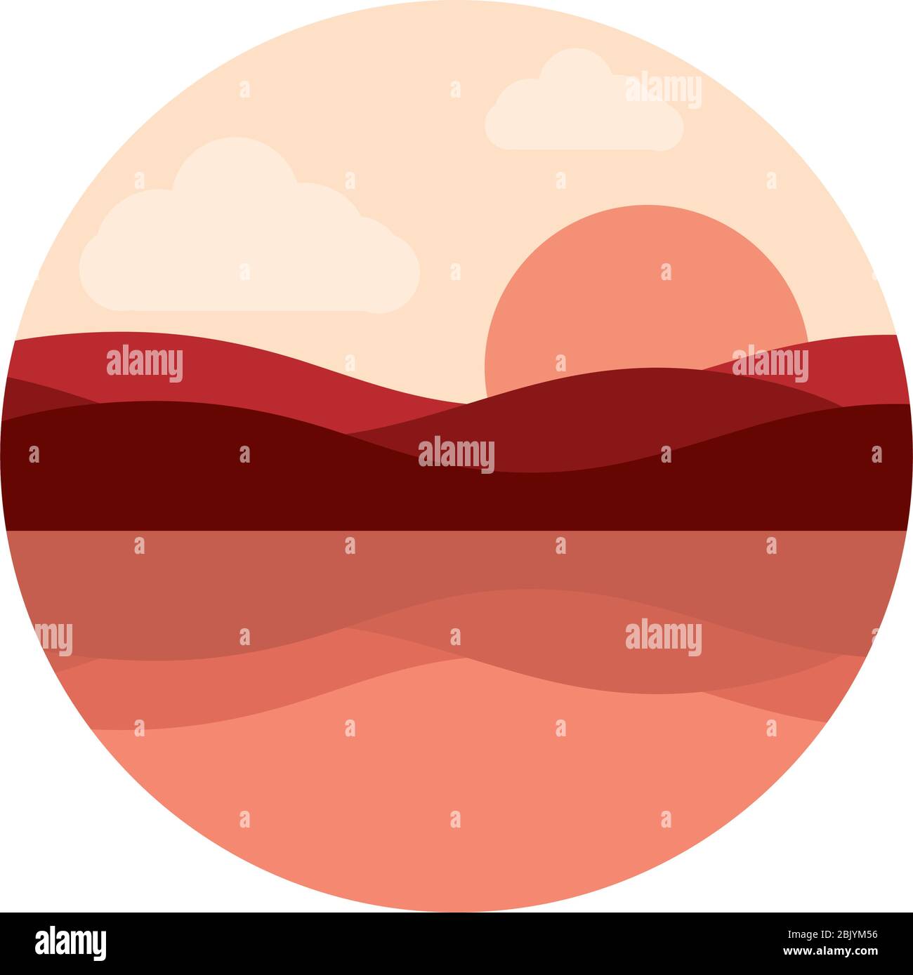 landscape nature panoramic water sun vector illustration flat style ...