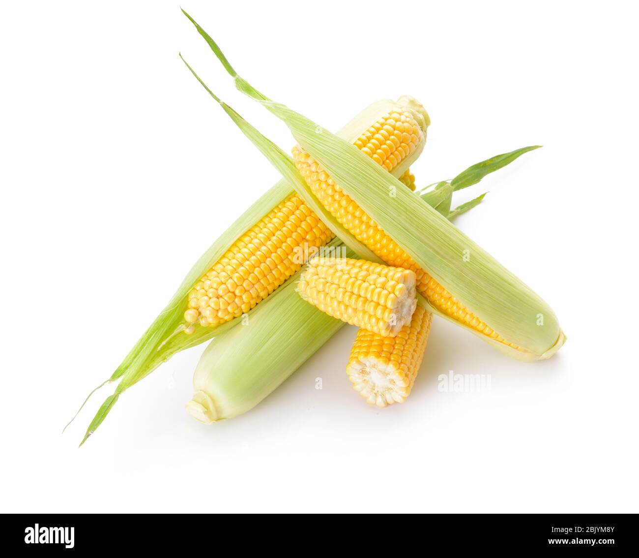 Fresh corn cobs on white background Stock Photo - Alamy