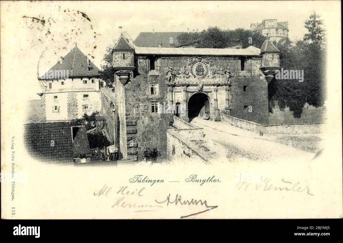 Hohentübingen. Äußeres Portal und Fünfeckturm (F Schuler AK 110 Stock ...