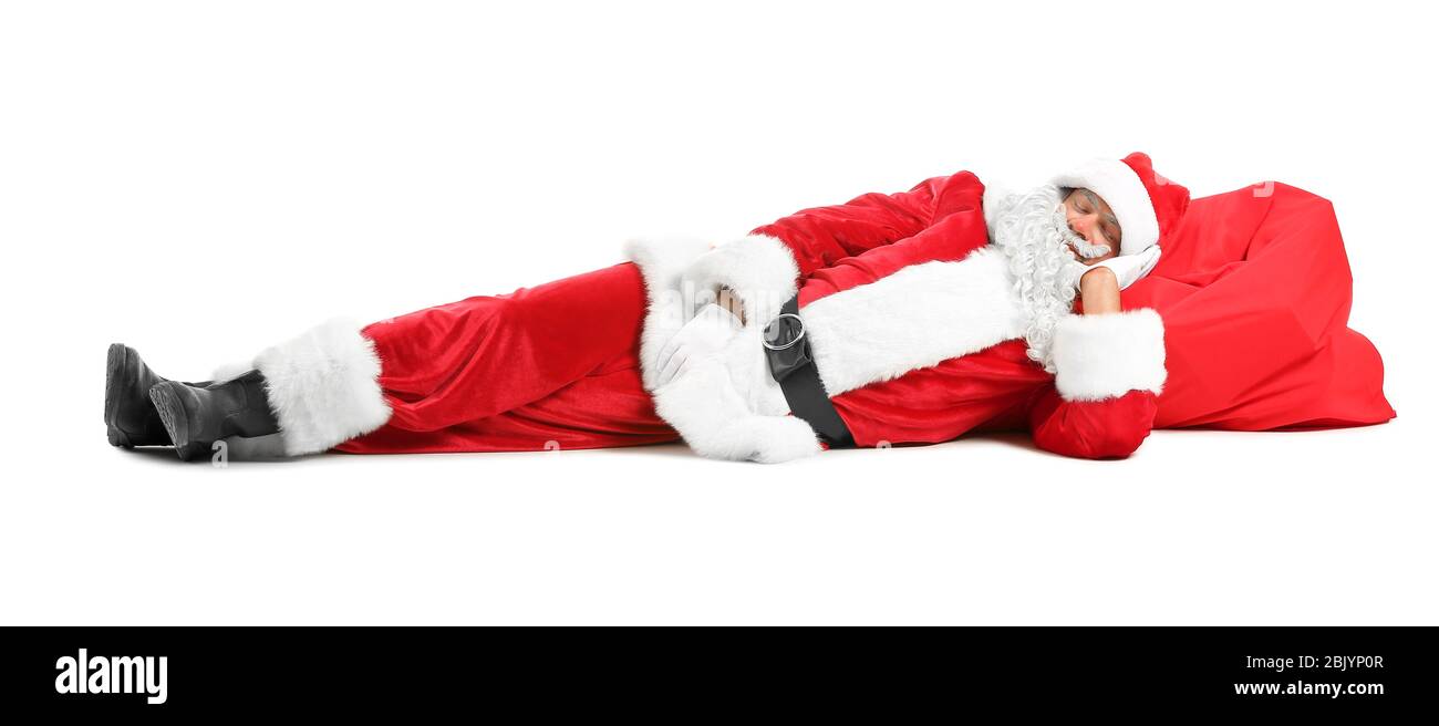 Sleeping Santa Claus on white background Stock Photo - Alamy