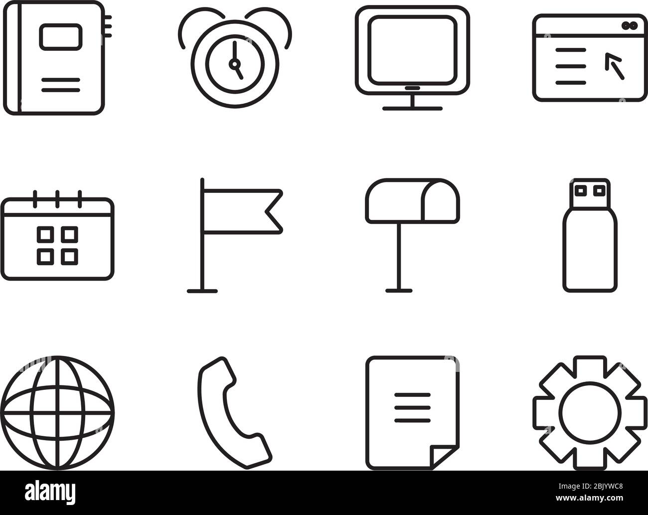 flag and user interface icon set over white background, line style ...