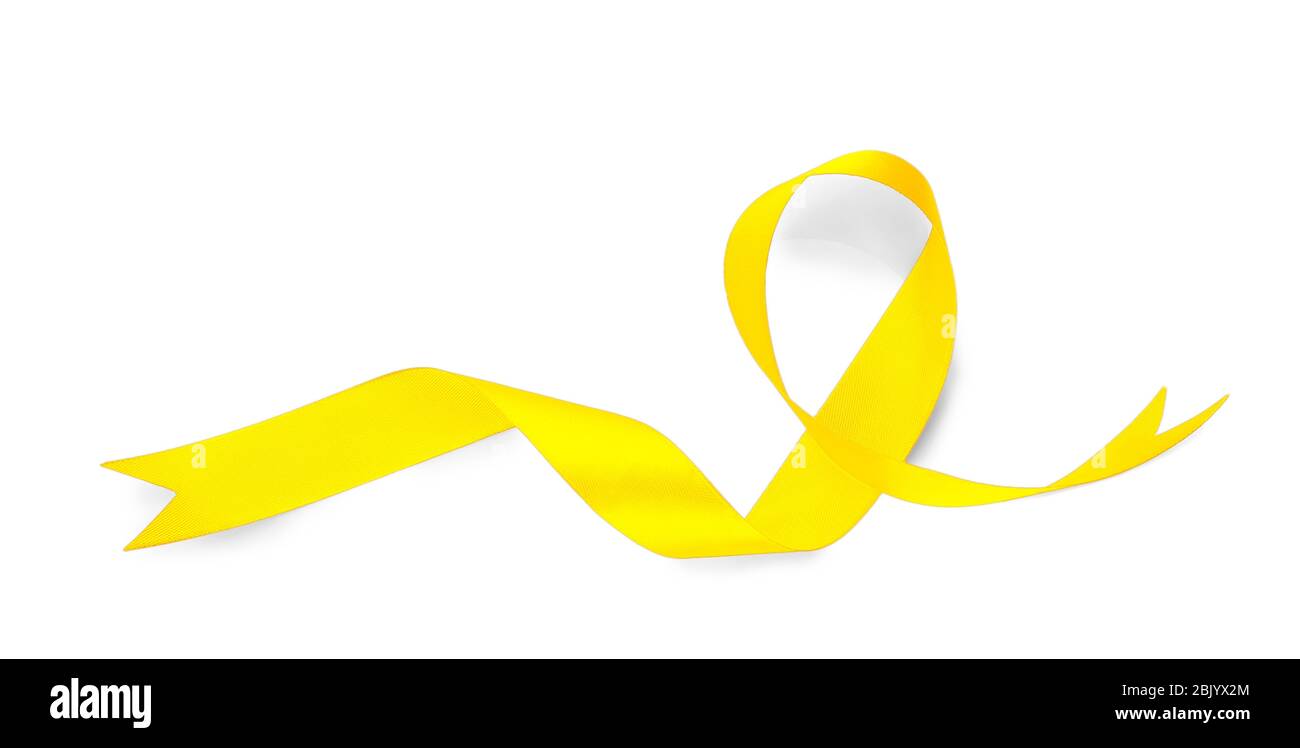 Yellow satin ribbon on white background Stock Photo - Alamy