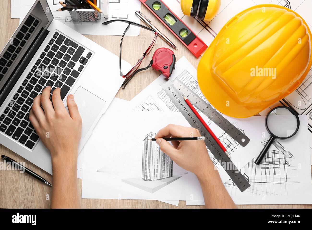 Top view hands architect hi-res stock photography and images - Alamy