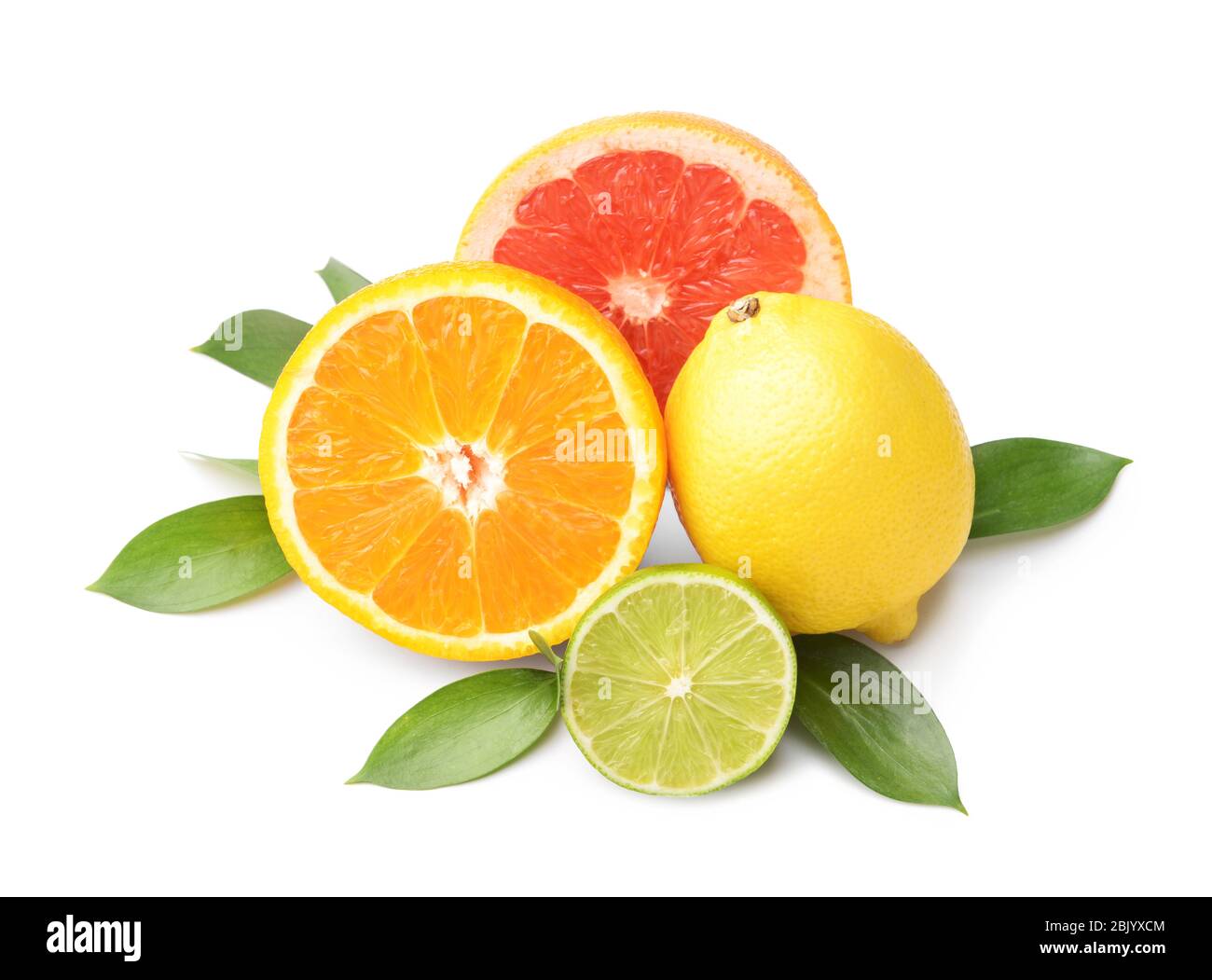 Different citrus fruits on white background Stock Photo - Alamy