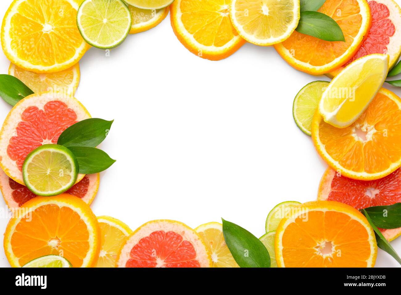 Frame made of different citrus fruits on white background Stock Photo ...
