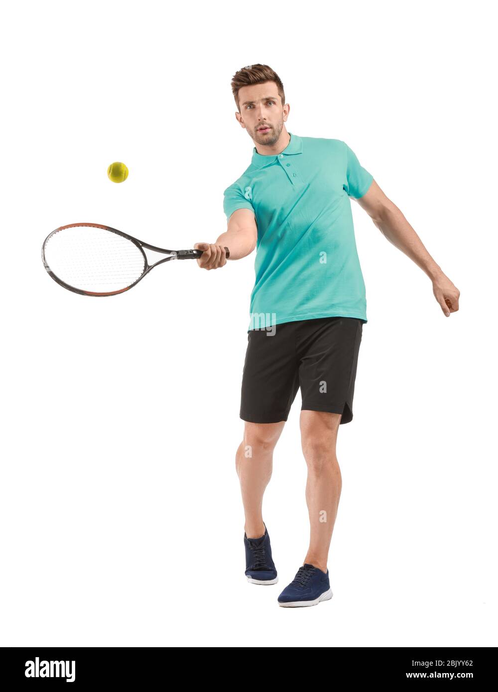 Handsome tennis player on white background Stock Photo - Alamy
