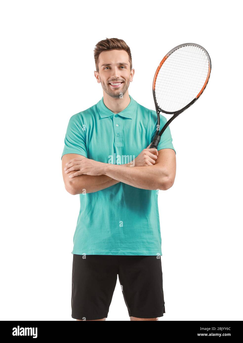 Handsome tennis player on white background Stock Photo - Alamy