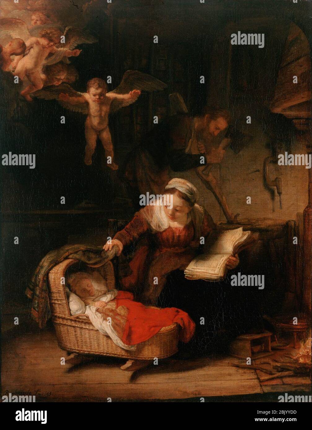 Holy family with angels Stock Photo - Alamy