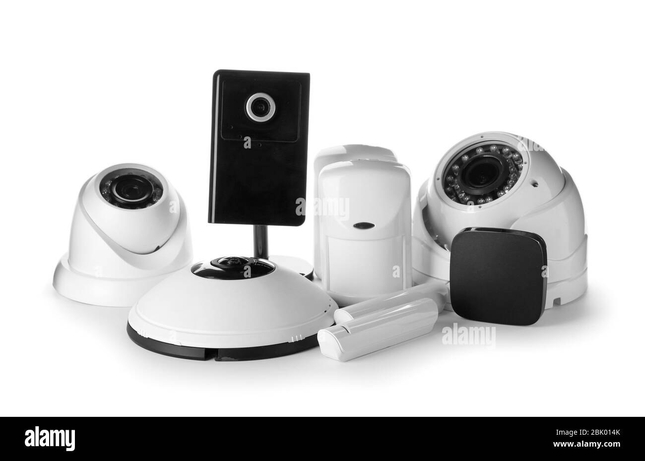 Different equipment of security system on white background Stock Photo ...