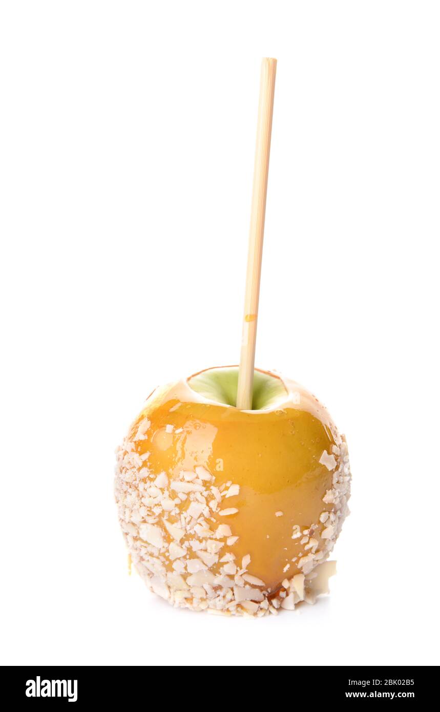 Tasty candy apple on white background Stock Photo - Alamy