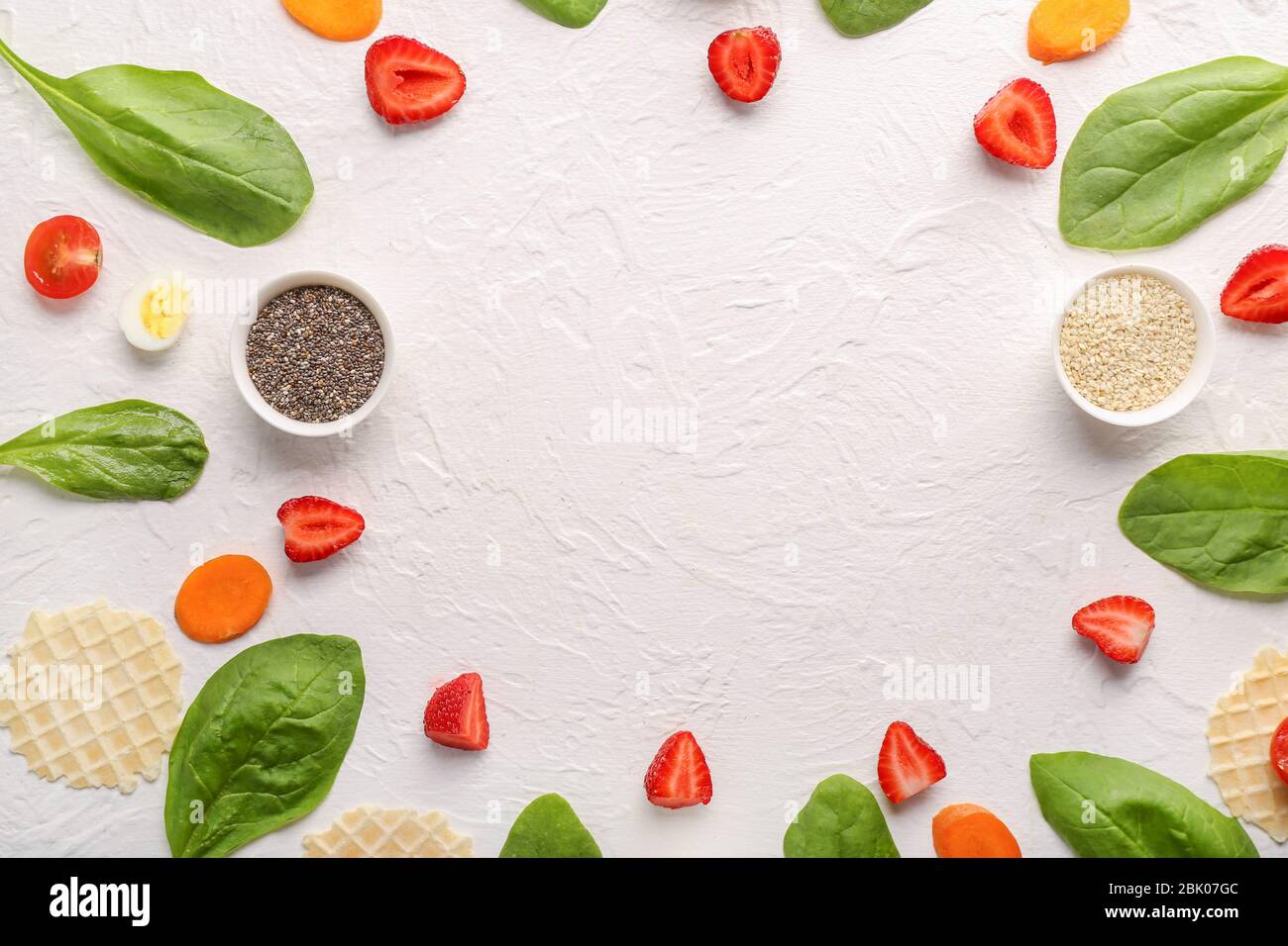 Frame made of fresh products on white background Stock Photo - Alamy
