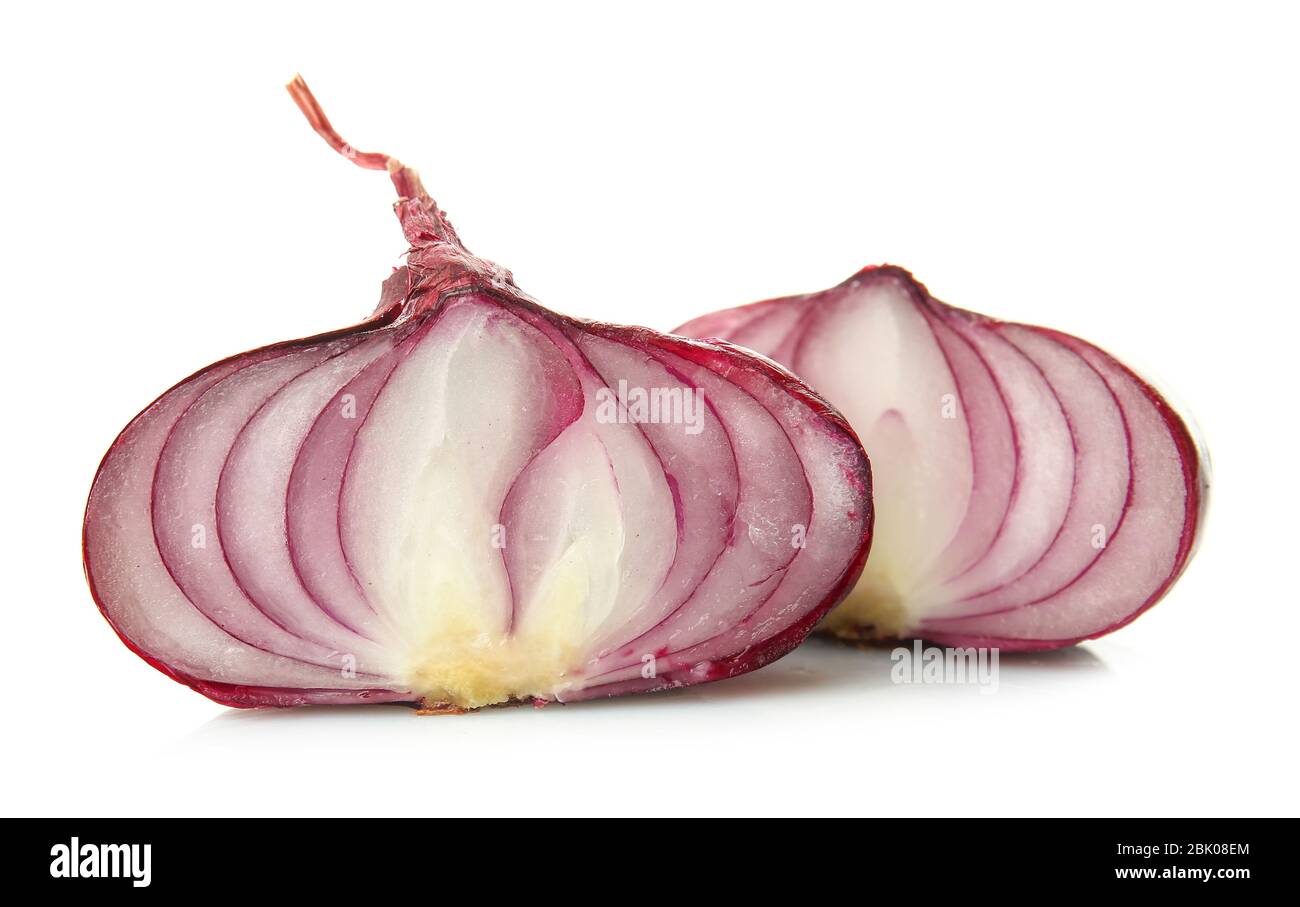 Fresh cut onion on white background Stock Photo - Alamy