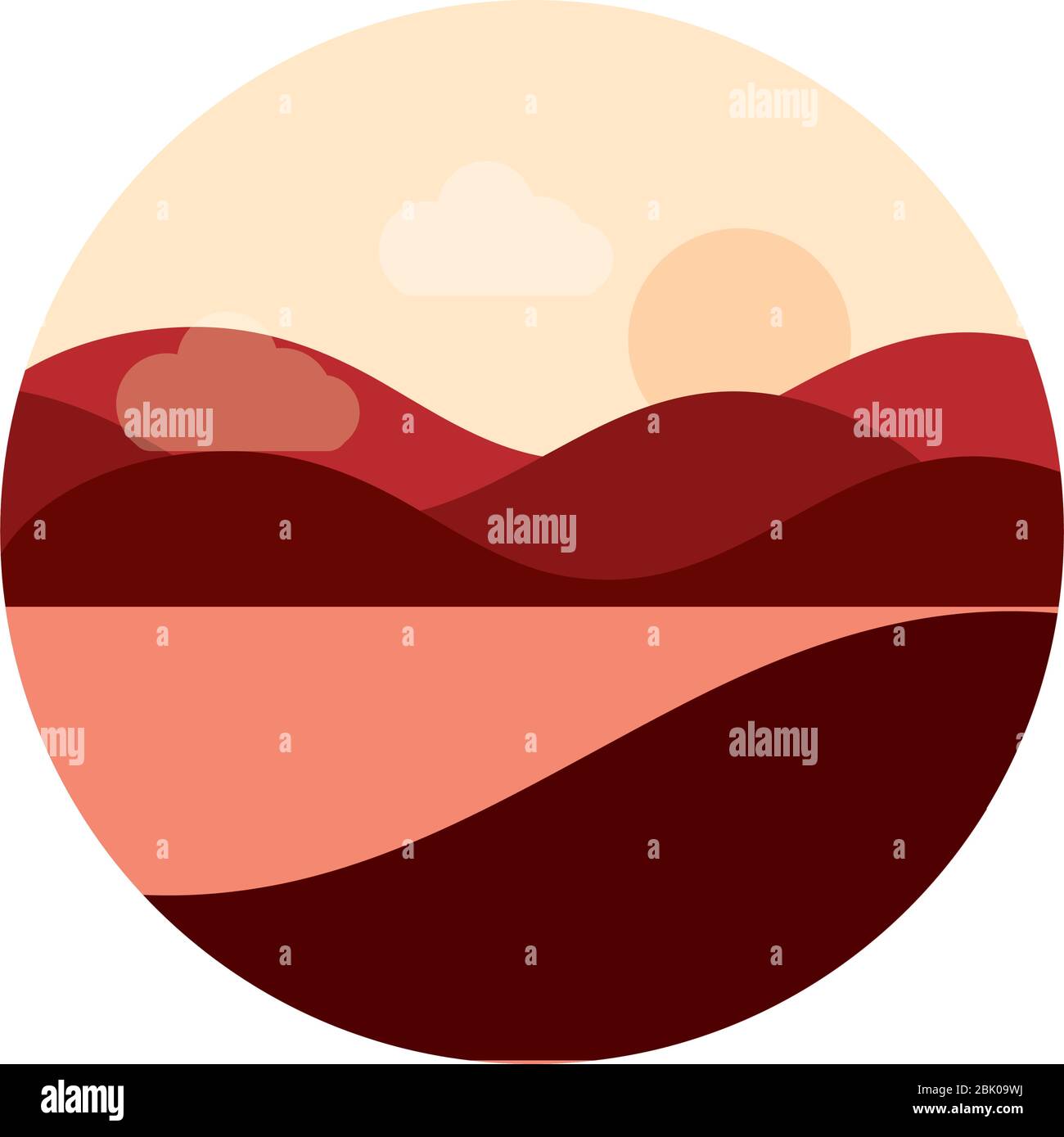 landscape nature mountain slopes sun sky vector illustration flat style ...