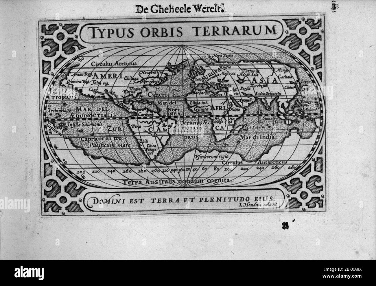 Hondius pocket world map 1598 Stock Photo - Alamy