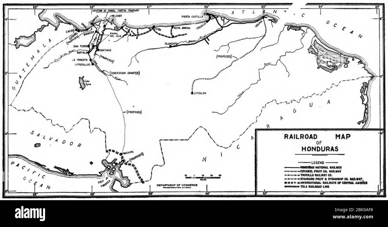 Honduras rail map 1925 Stock Photo - Alamy